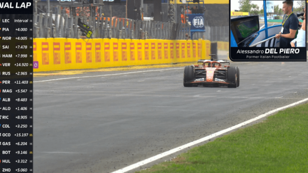 Del Piero sventola la bandiera a scacchi al Gran Premio di Monza